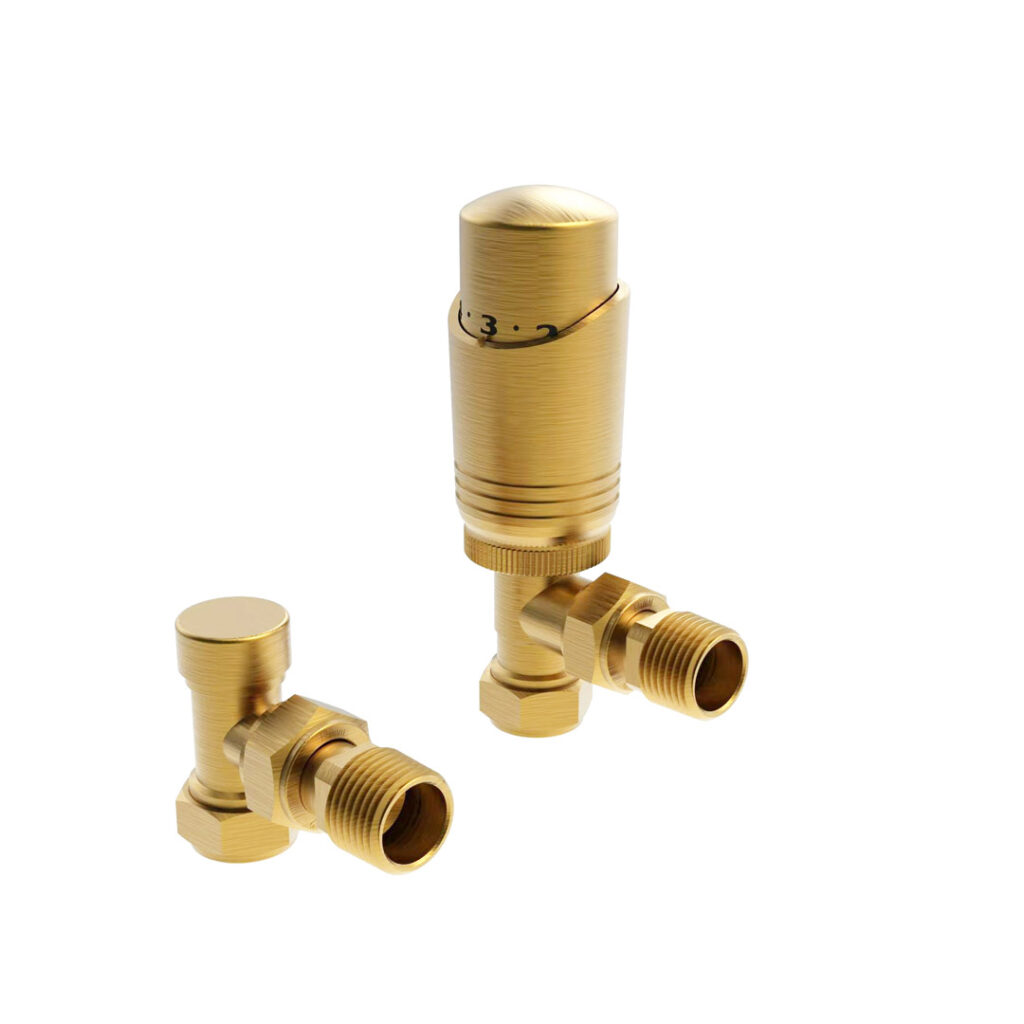Arne Thermostatic - Angled Radiator Valve - Brushed Brass