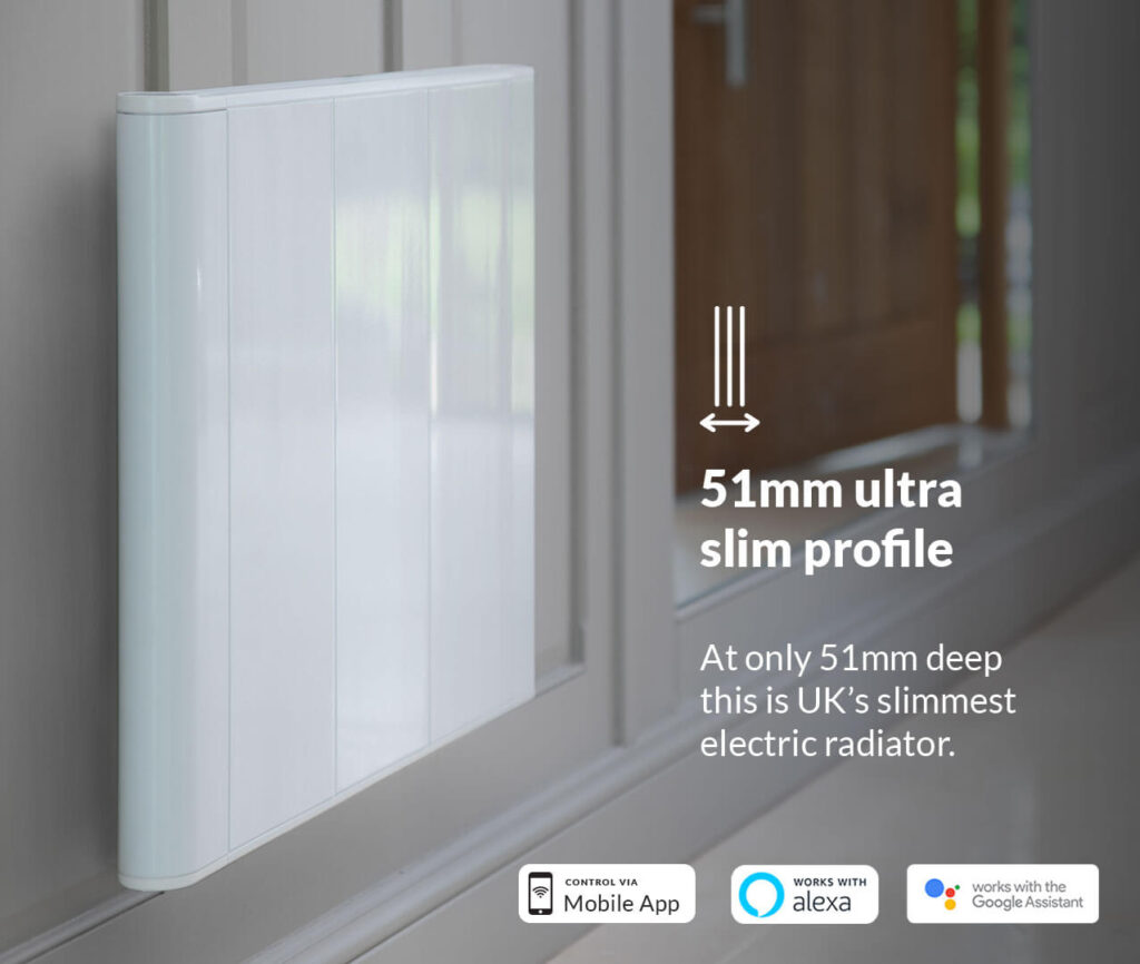 Slimline Curve Horizontal Electric Radiator - Wifi - White