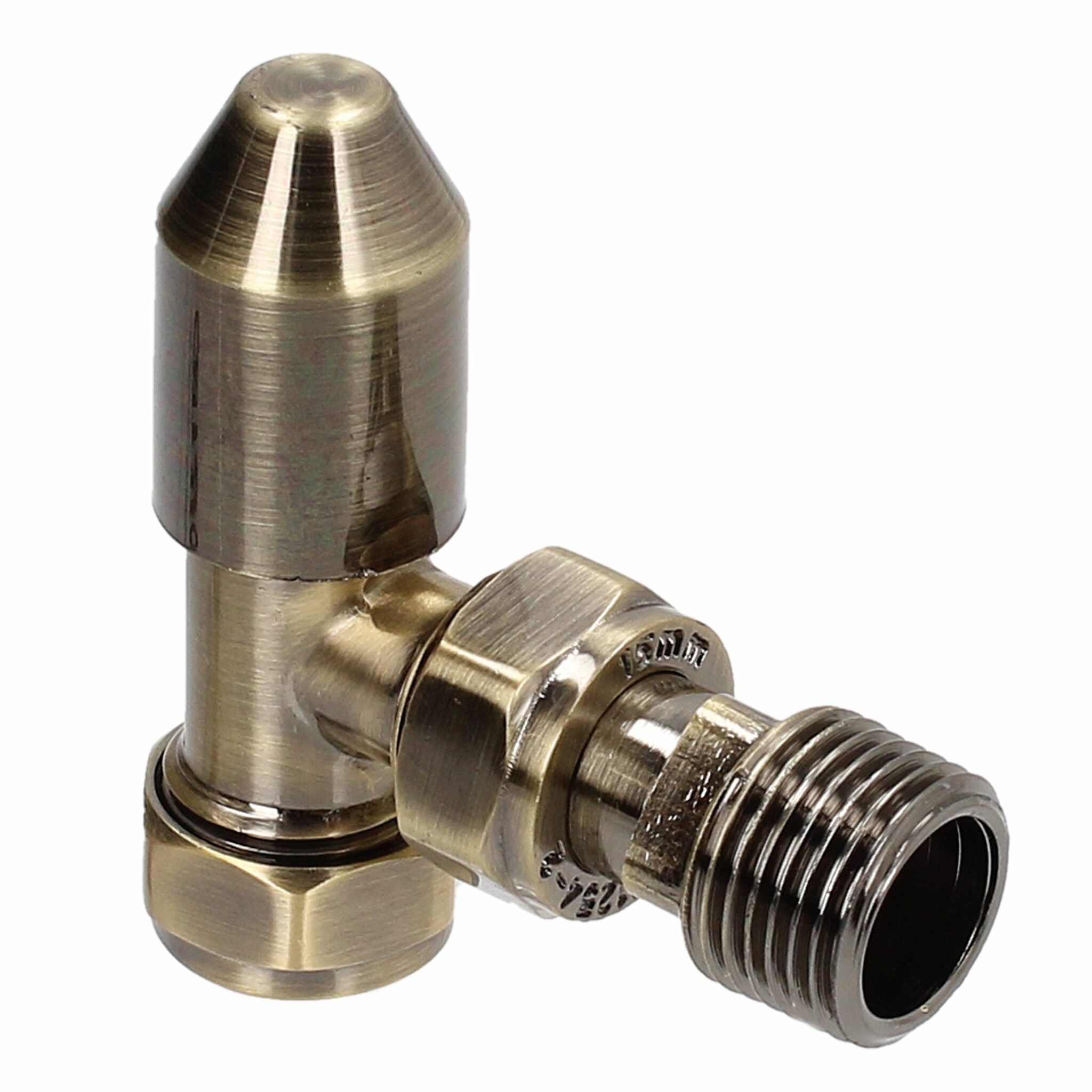Alvaro Thermostatic Angled TRV & Lockshield Valve - Antique Brass