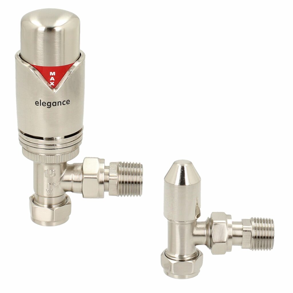 Alvaro Thermostatic Angled TRV & Lockshield Valve - Silver Nickel